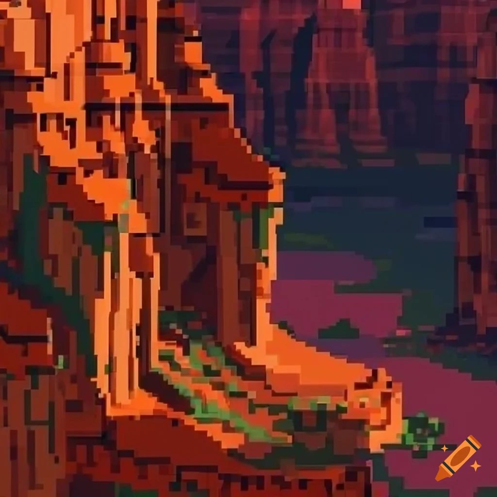 8-bit style flygon flying through vibrant canyon landscape on Craiyon