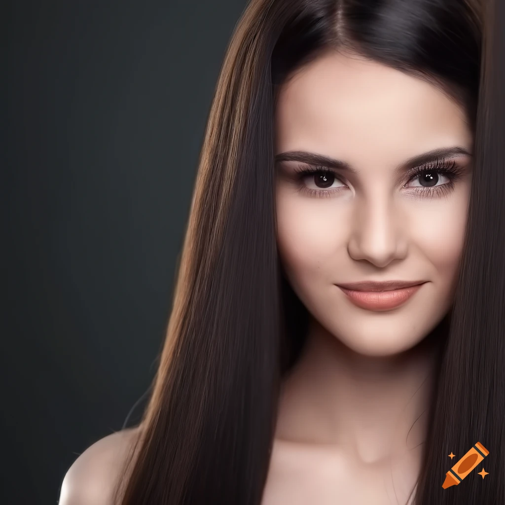 Portrait of a beautiful young woman with serene smile and long dark hair on Craiyon