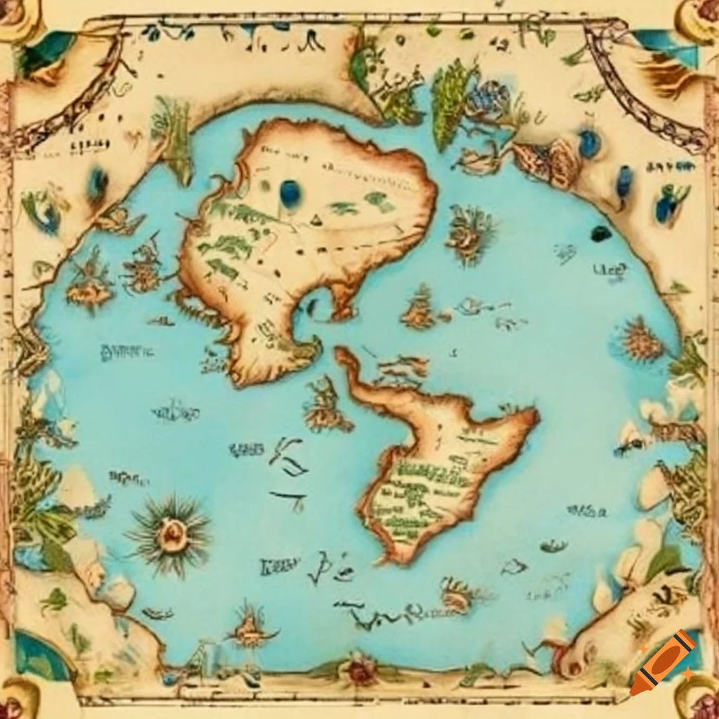 Map of paradise in a fairytale old manuscript style on Craiyon