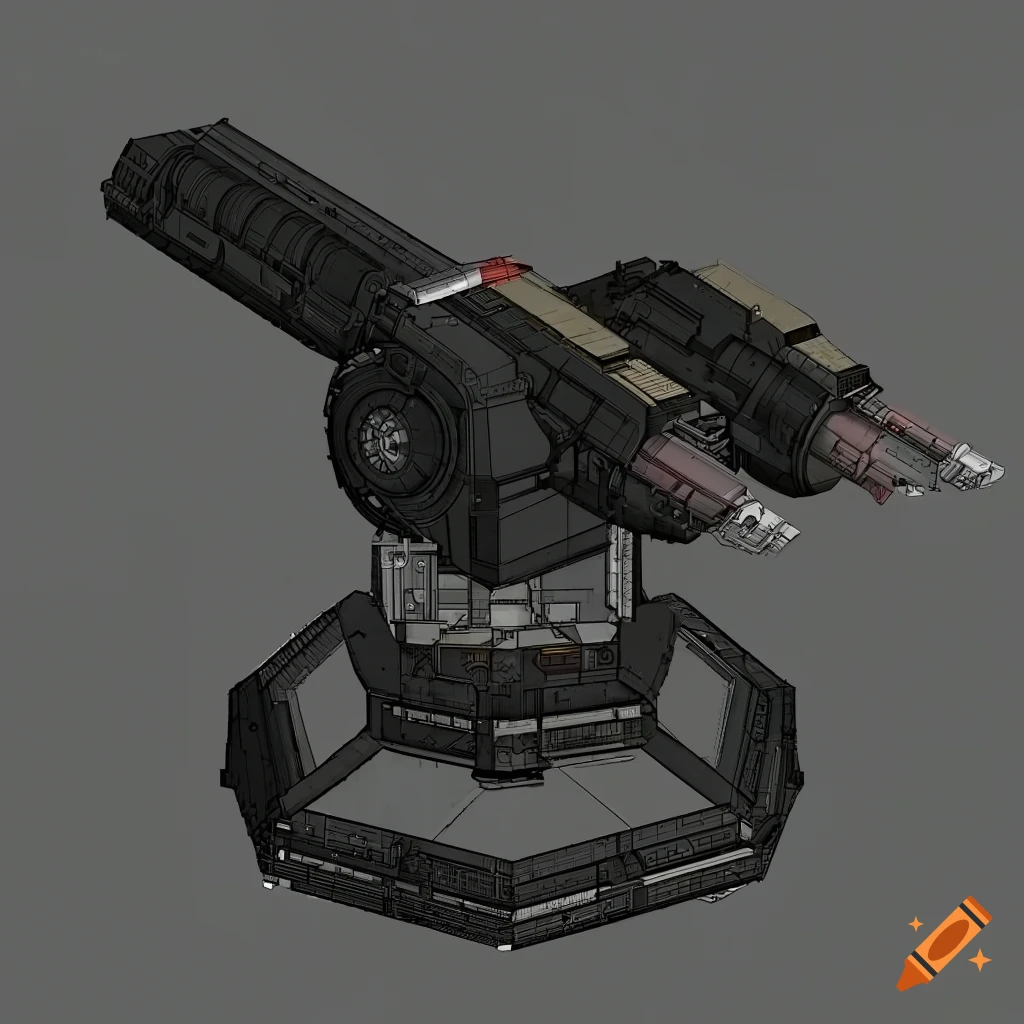 Blueprint schematic of a defense turret on Craiyon