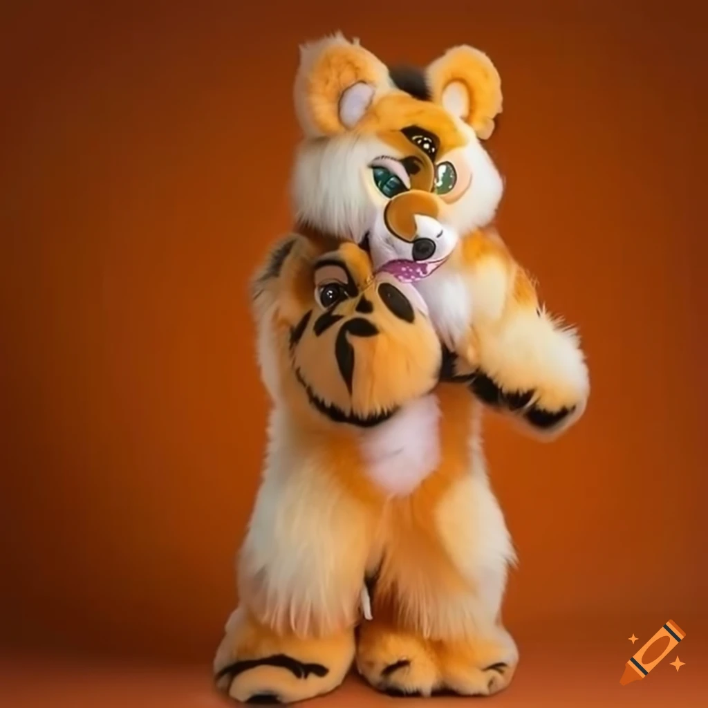Feminine bear fursuit with golden-orange and cream fur on Craiyon