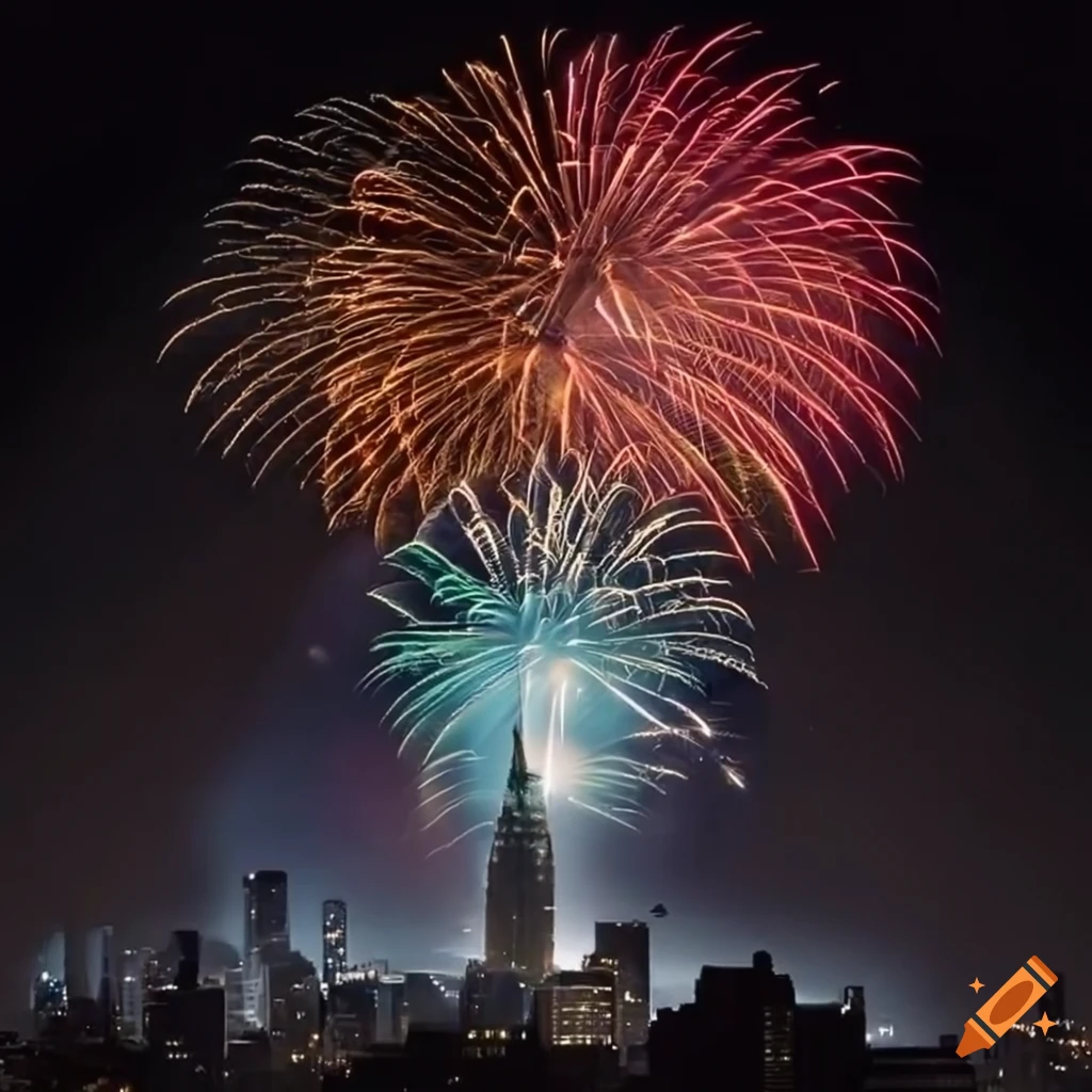New year fireworks above a city on Craiyon