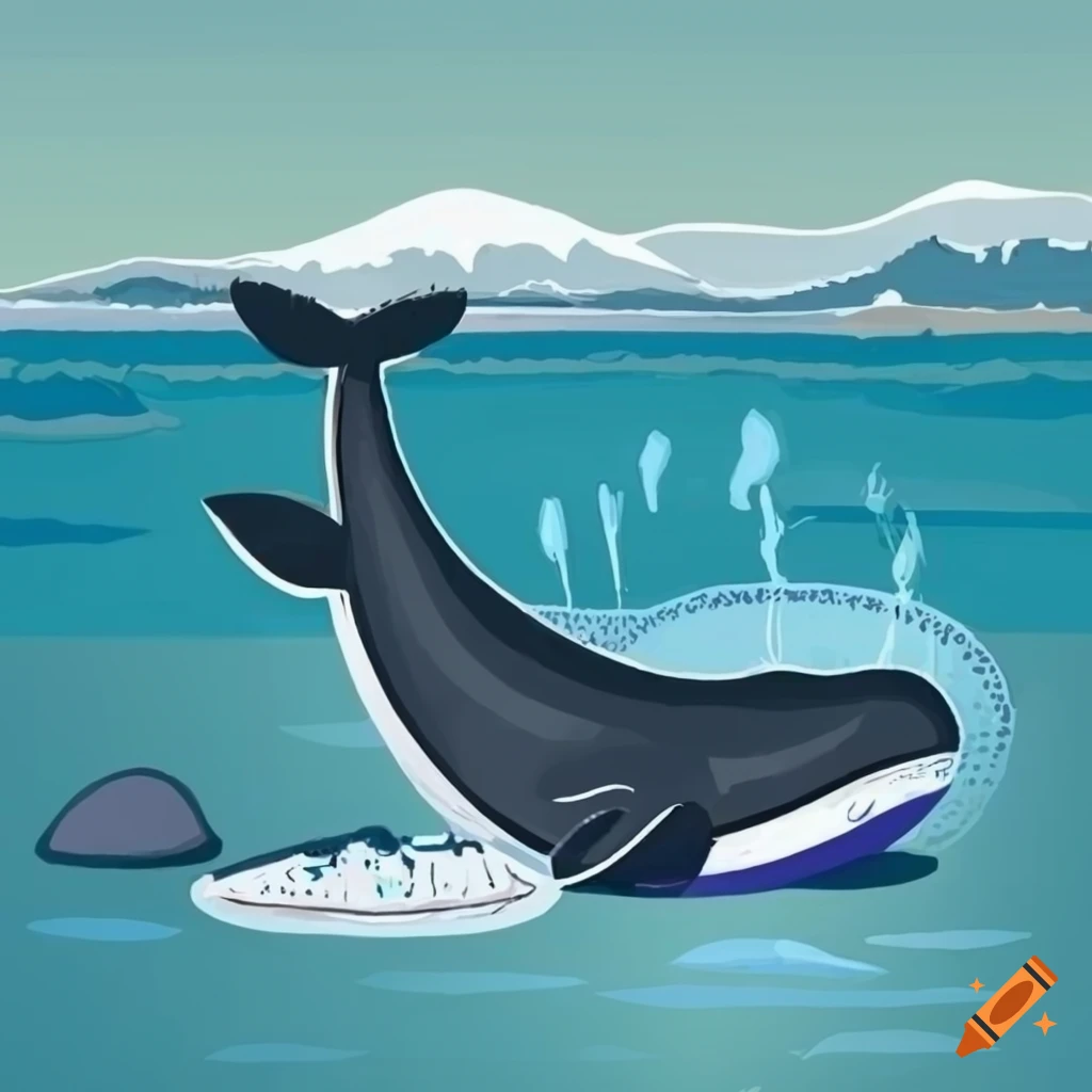 Cartoon of whales around newfoundland island on Craiyon