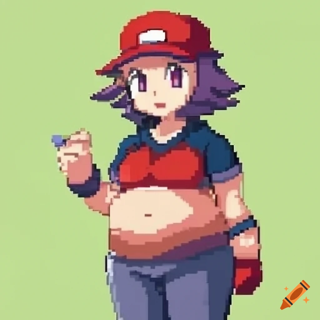 Full body pixel art of a female pokemon trainer in anime style on Craiyon