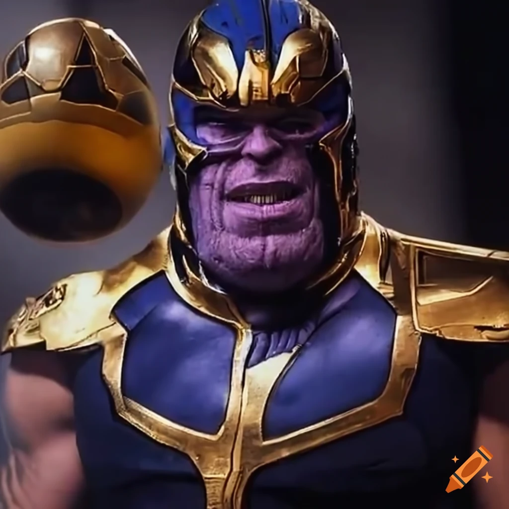 American football player Thanos scoring a touchdown against a team of ...
