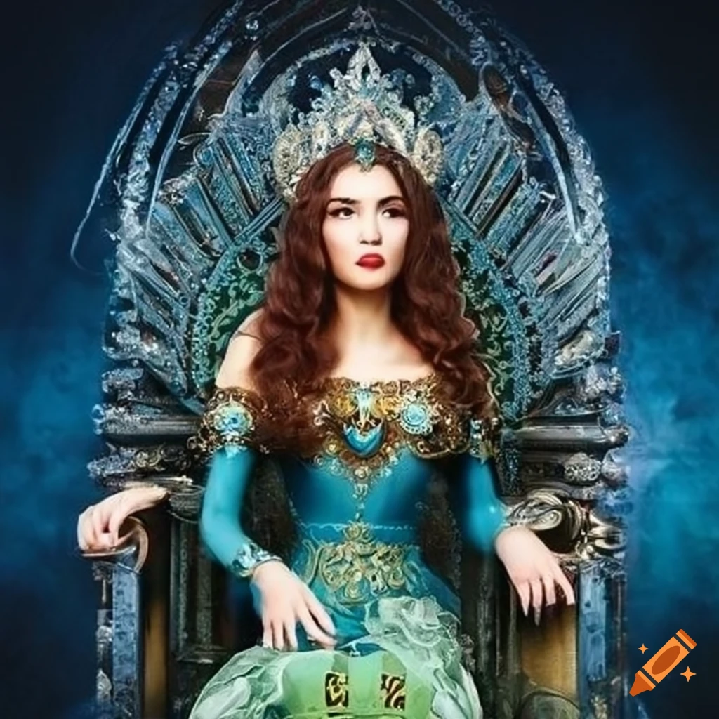 Art nouveau queen of water playing card with delicate beautiful face ...