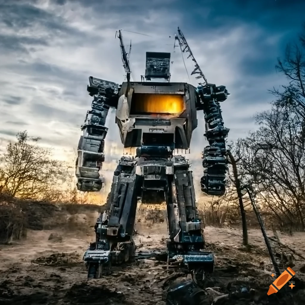 Giant mecha robot in a post-apocalyptic setting on Craiyon