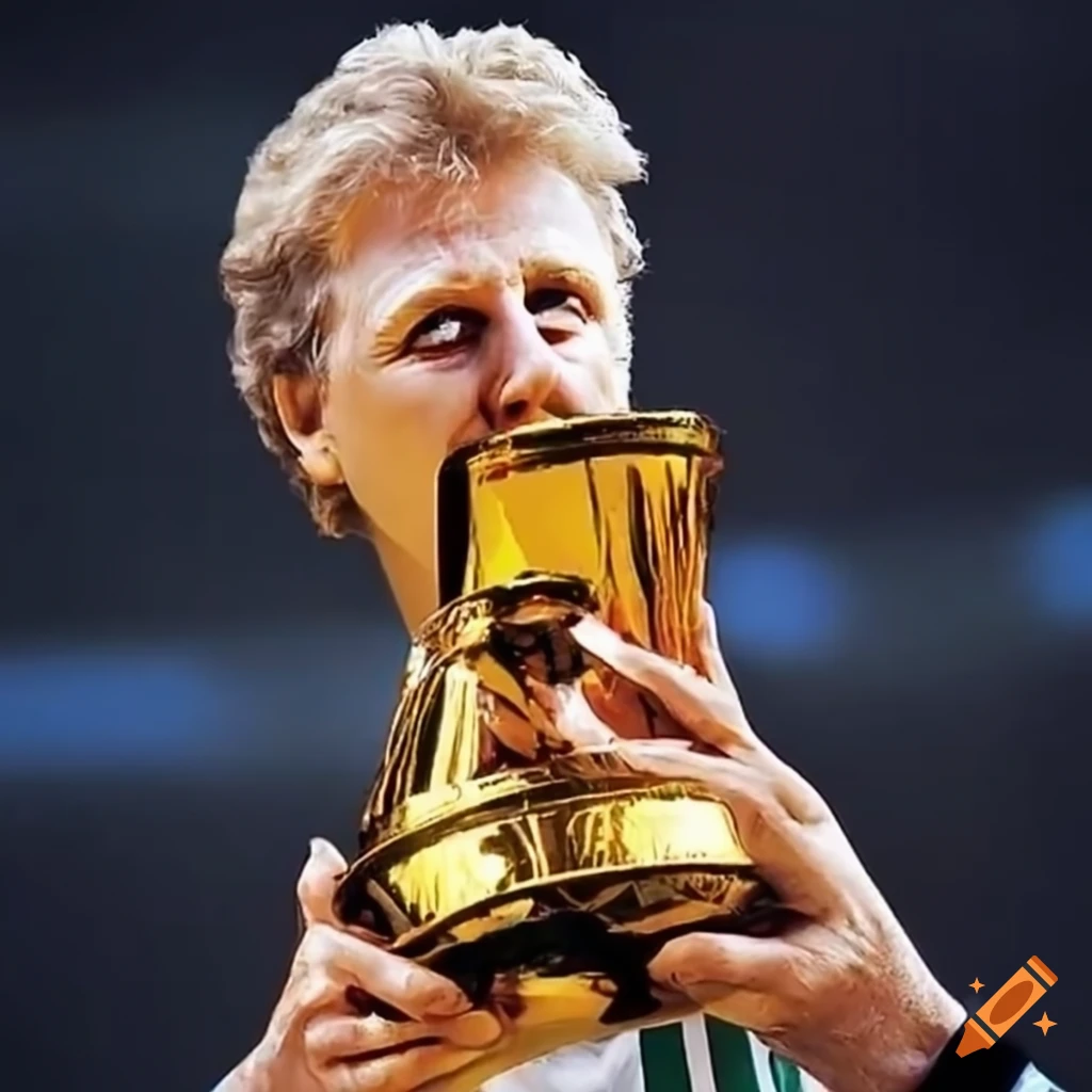Larry Bird with the NBA Finals trophy on Craiyon