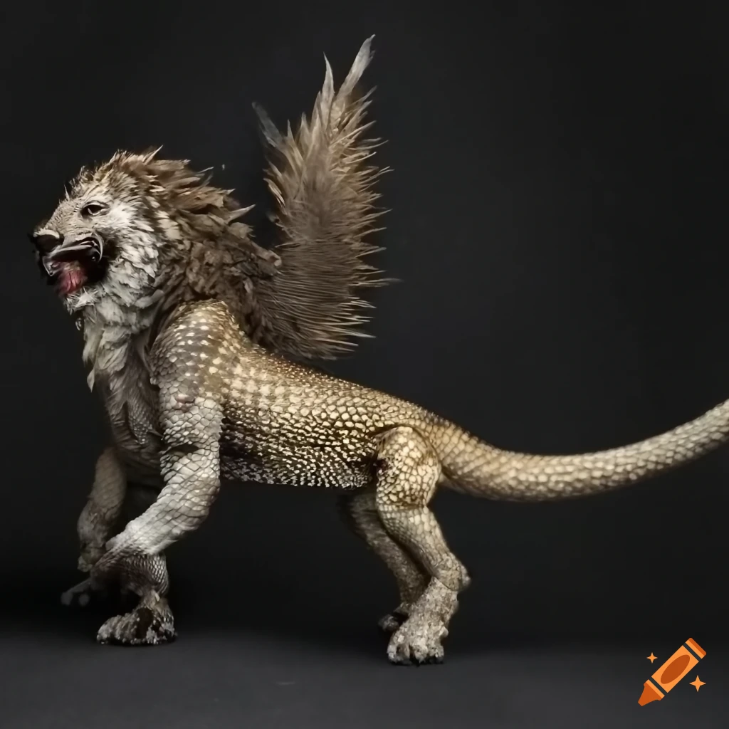 Greek chimera with spiky mane, scaly armor, and long reptile tail in ...