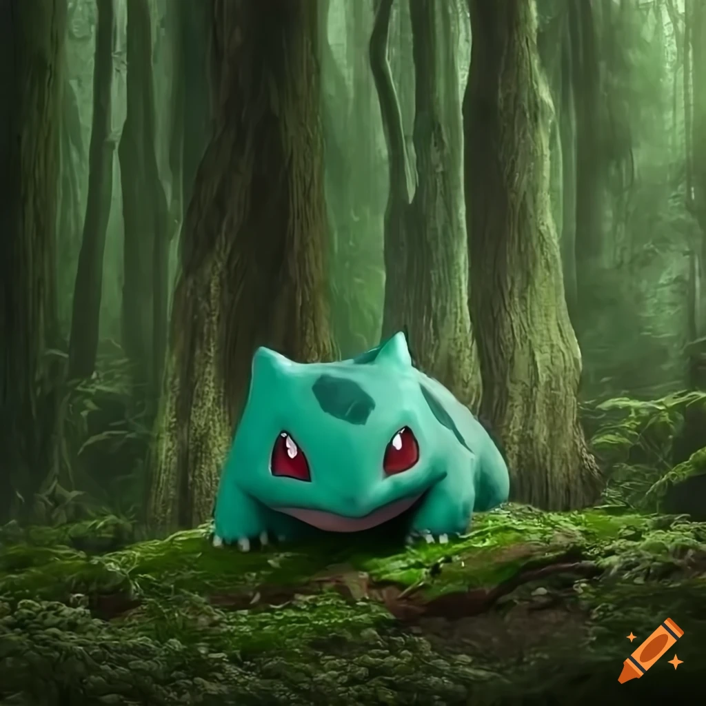 Bulbasaur in a dense forest on Craiyon