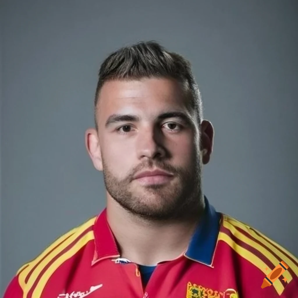 Portrait of a 30-year-old spanish rugby player with a small mustache on ...