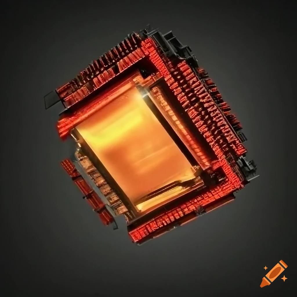 Science fiction style processing chip cube with wires on Craiyon
