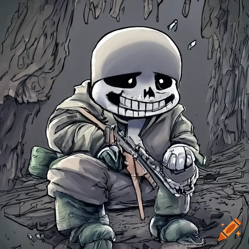 Sans undertale as a british soldier in world war 1 crouching in a ...