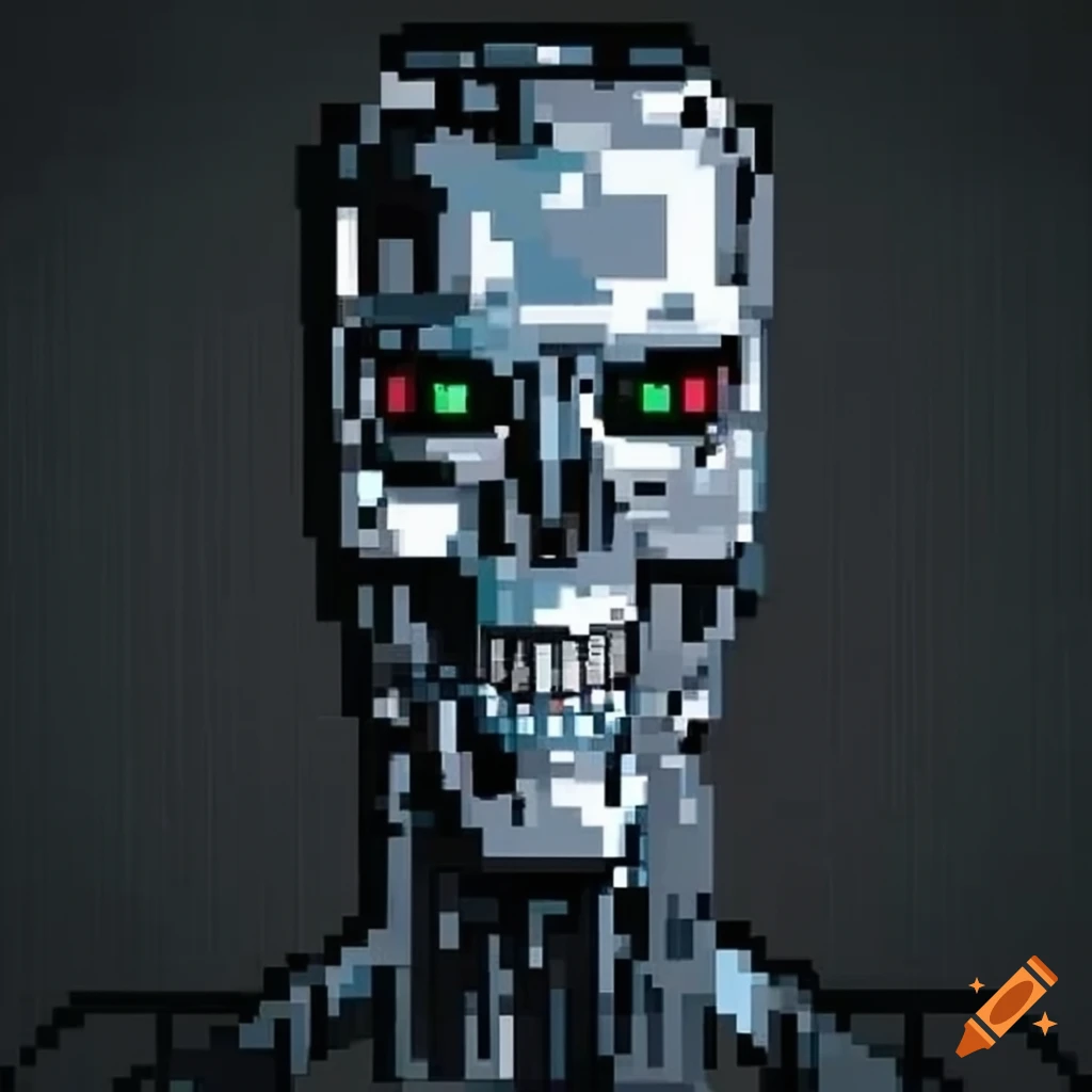 Pixel art style depiction of the terminator on Craiyon