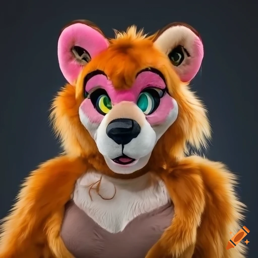 Female bear fursuit with golden-orange and cream fur attire on Craiyon