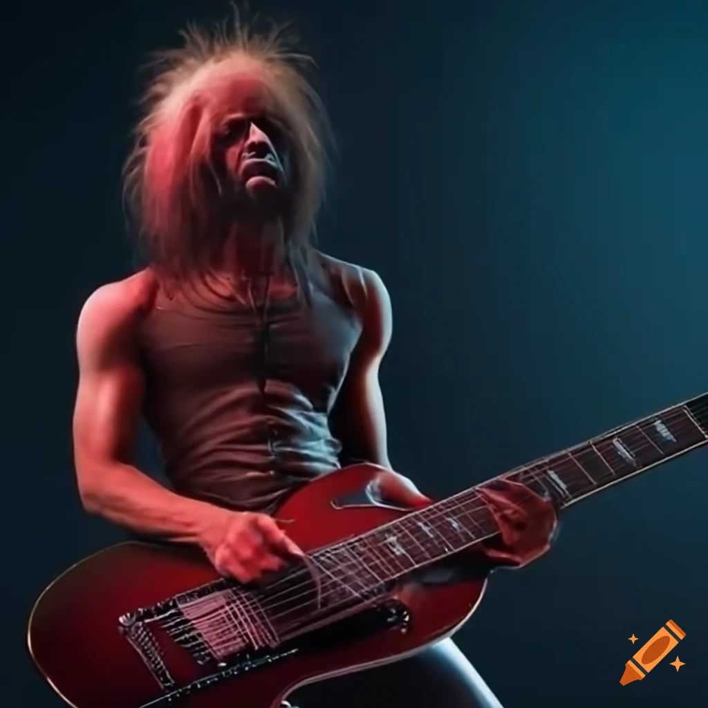 Intense rock guitarist performing in daylight on Craiyon