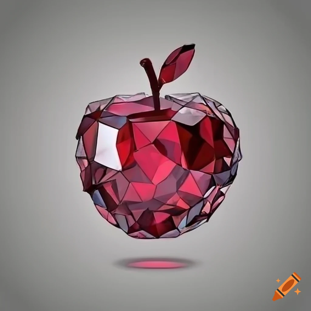 Crystal clear apple made out of ruby with defined cut facets on Craiyon