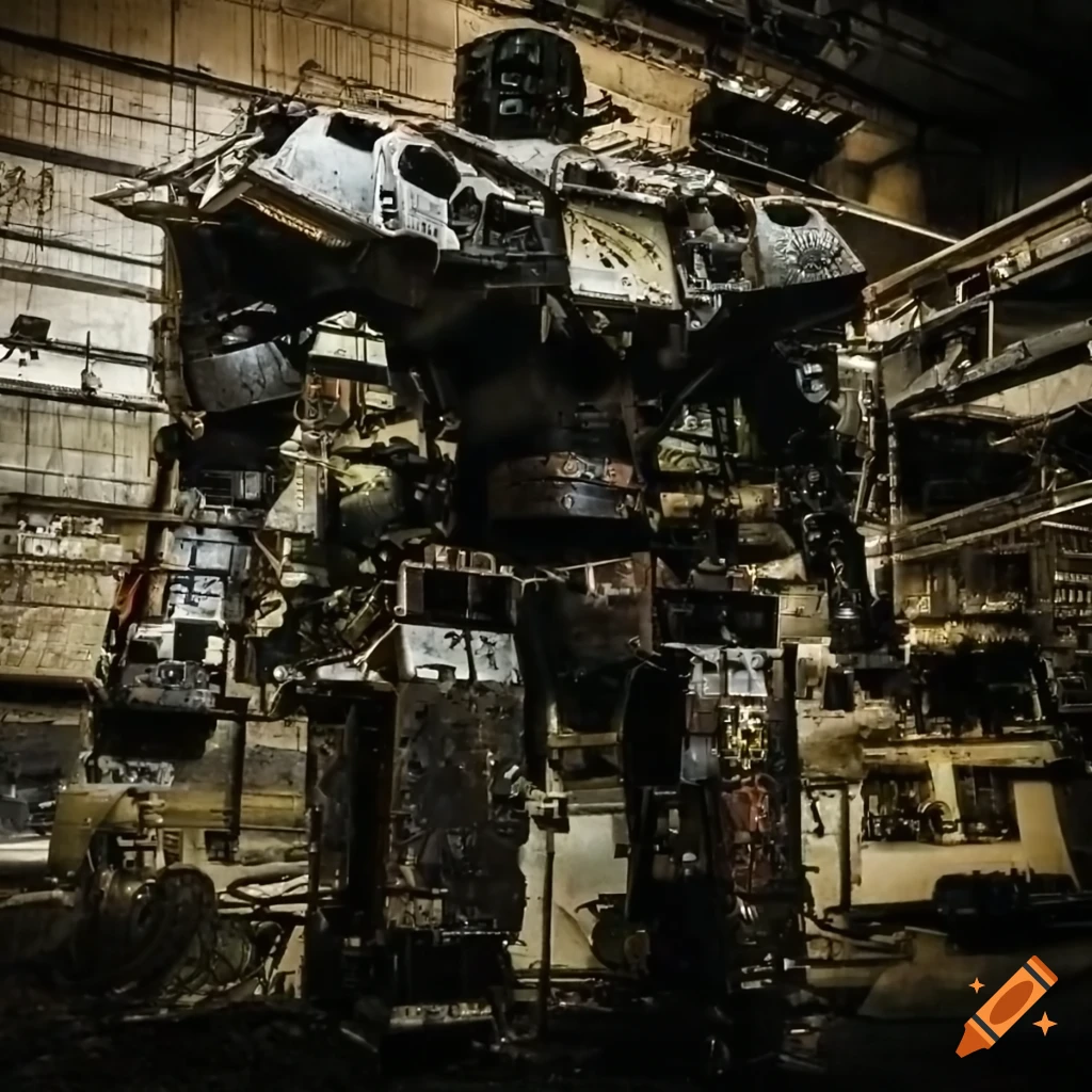 Giant mecha robot in a post-apocalyptic setting on Craiyon