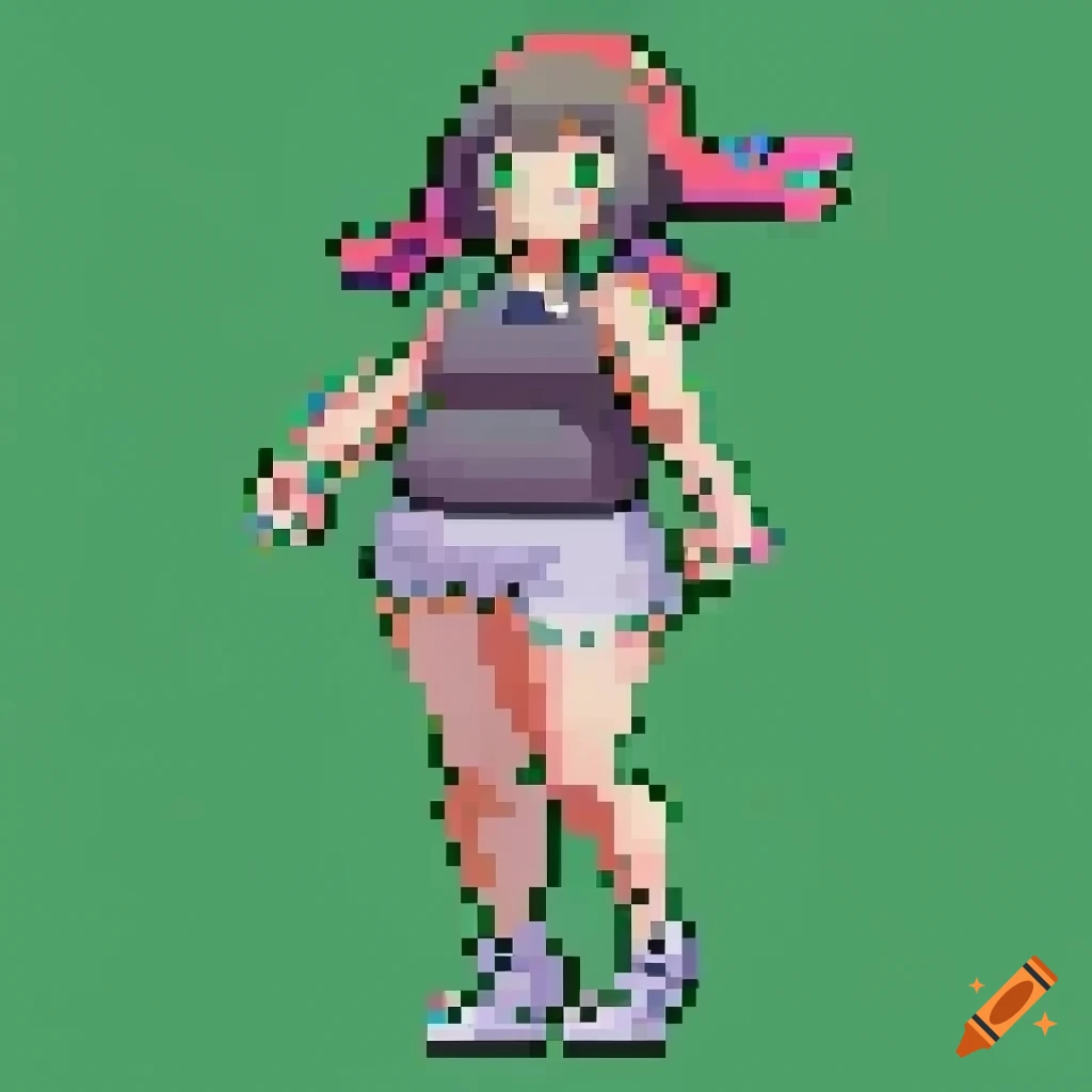 Full body pixel art of a female pokemon trainer on Craiyon