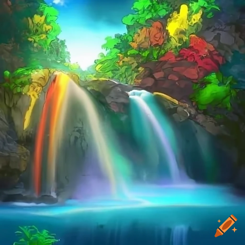 Rainbow pool waterfall on Craiyon