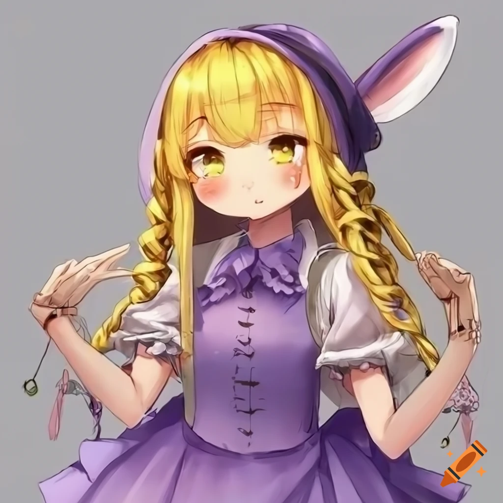 Cute chibi anime rabbit girl with yellow braided hair and rabbit ears ...