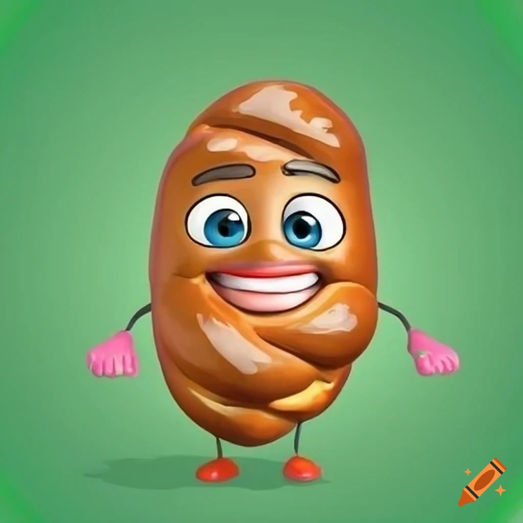 Cute cartoon character of a challah wearing a white t-shirt on Craiyon