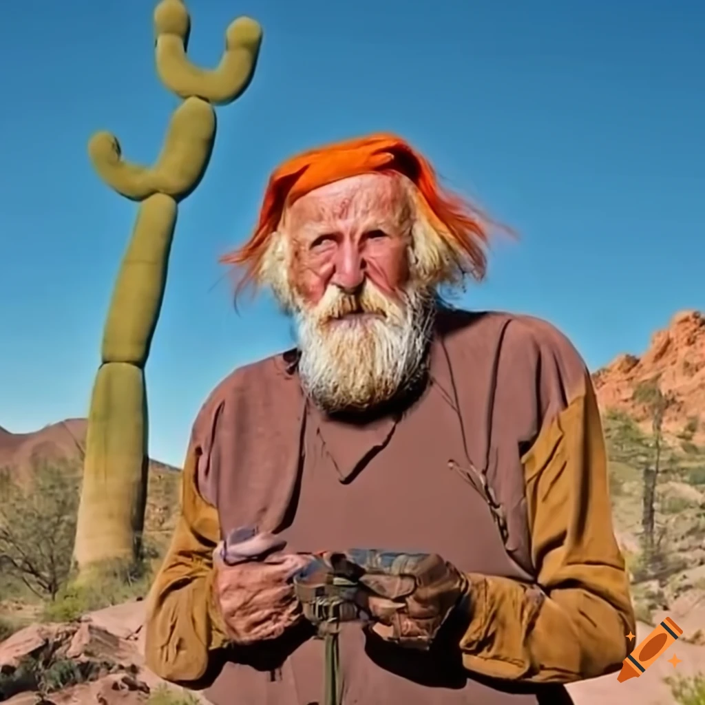 Bearded old prospector in the superstition mountains, arizona on Craiyon