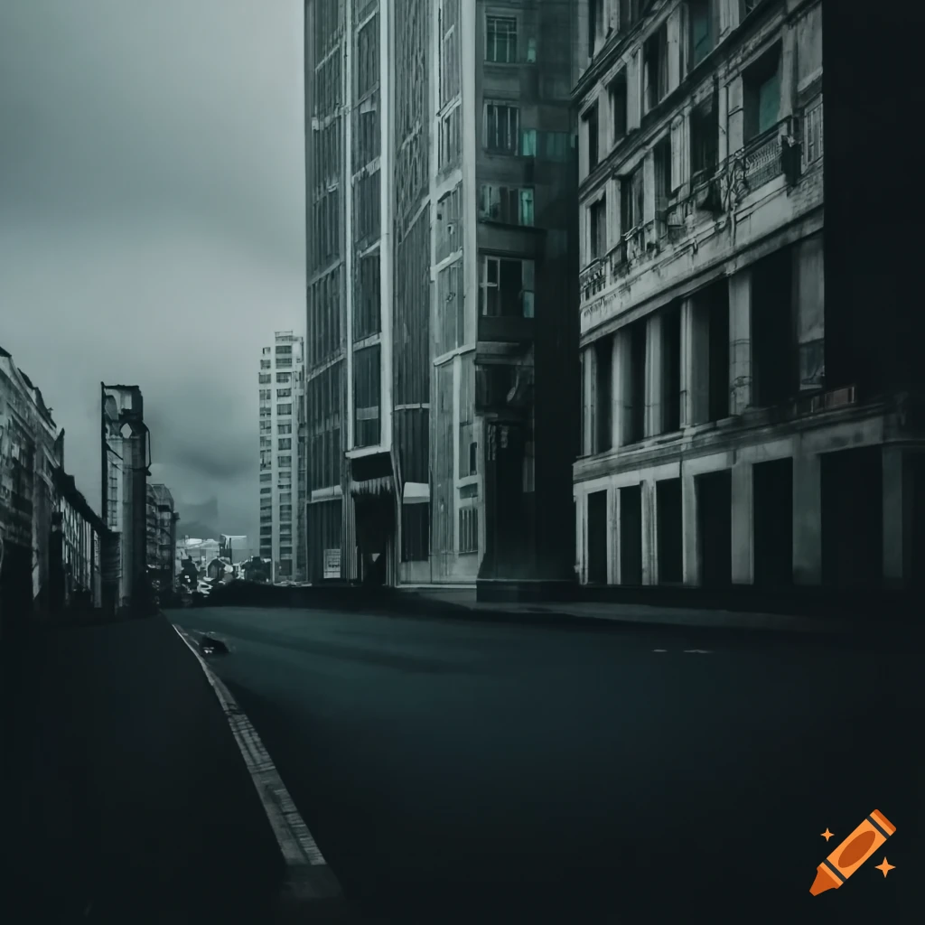 Empty modern grey city under a cloudy sky on Craiyon