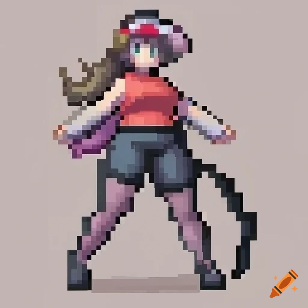 Full body pixel art of a female pokemon trainer on Craiyon