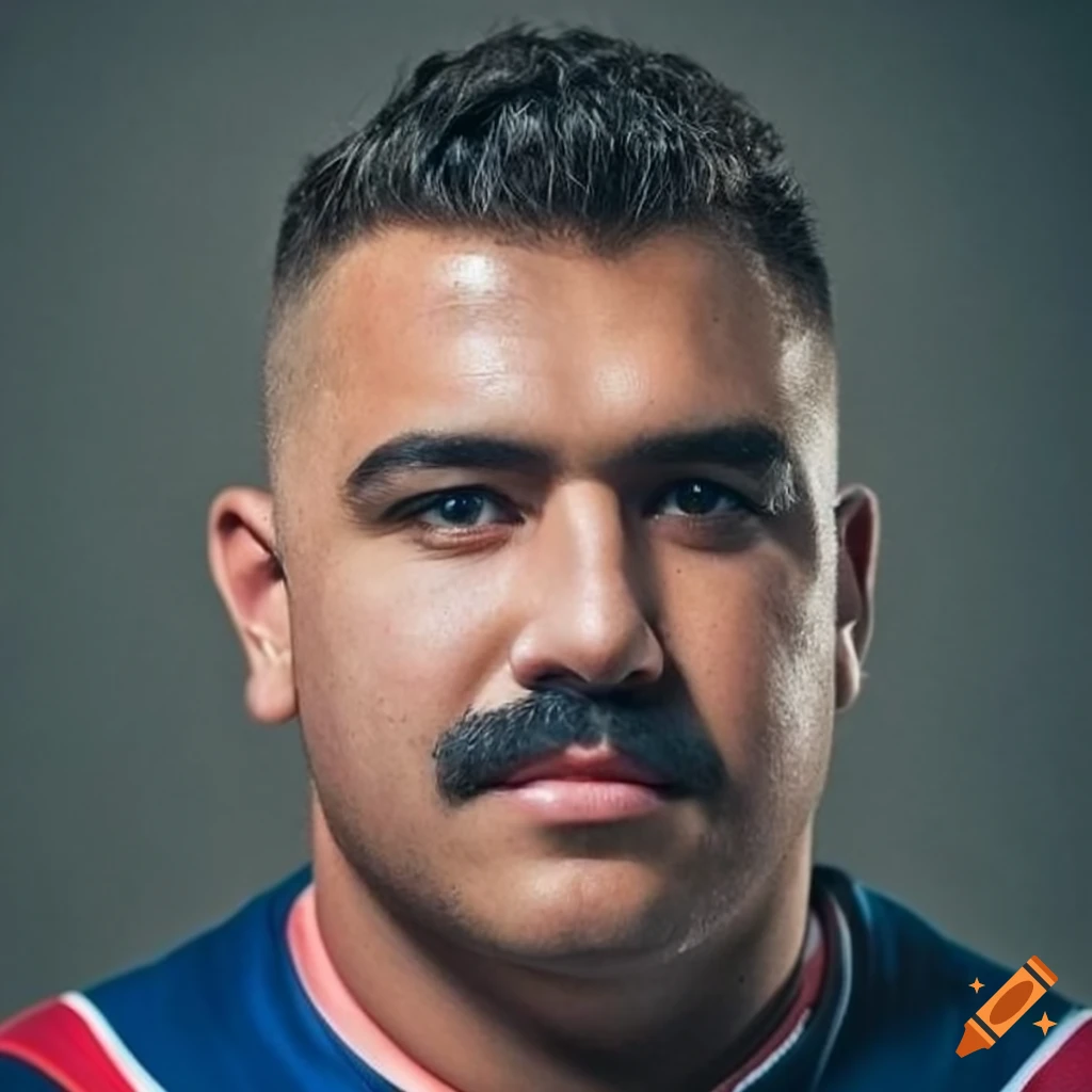 Portrait of a moustached spanish rugby player on Craiyon
