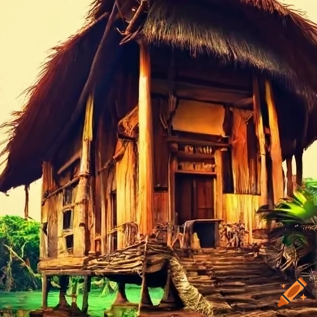 Traditional javanese house with coconut tree in the background on Craiyon