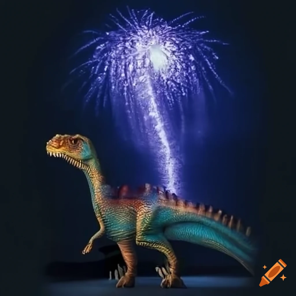 Dinosaur with fireworks on Craiyon