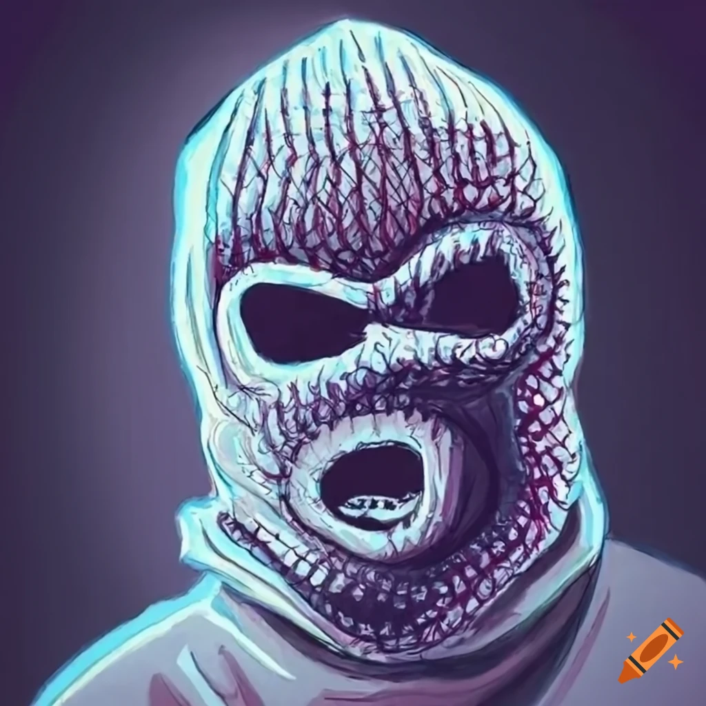 Person in a ski mask illustrated by a child on Craiyon