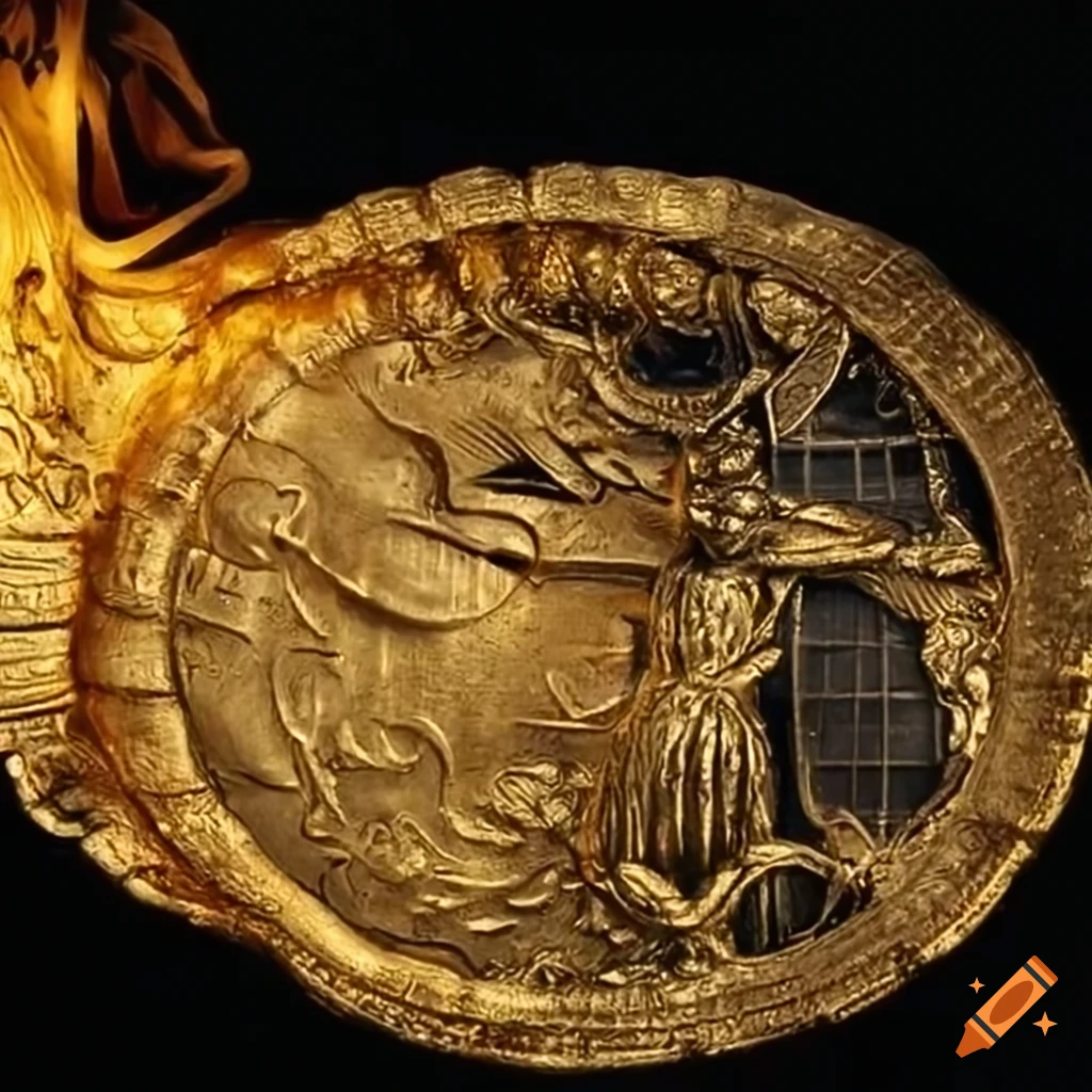 Fish demon spitting gold coins in a bosch inspired scene on Craiyon