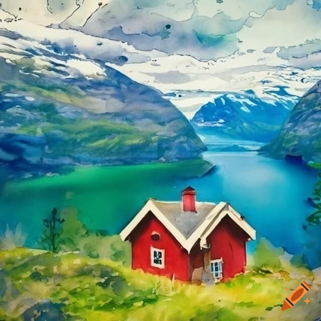 Enchanting norwegian cottage in watercolor on Craiyon