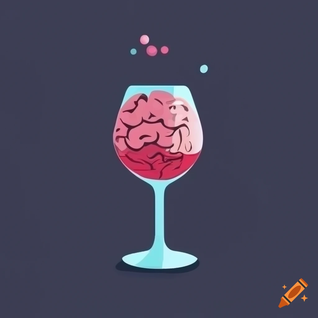 Brain soaking in a glass of wine in a simple vector art on Craiyon