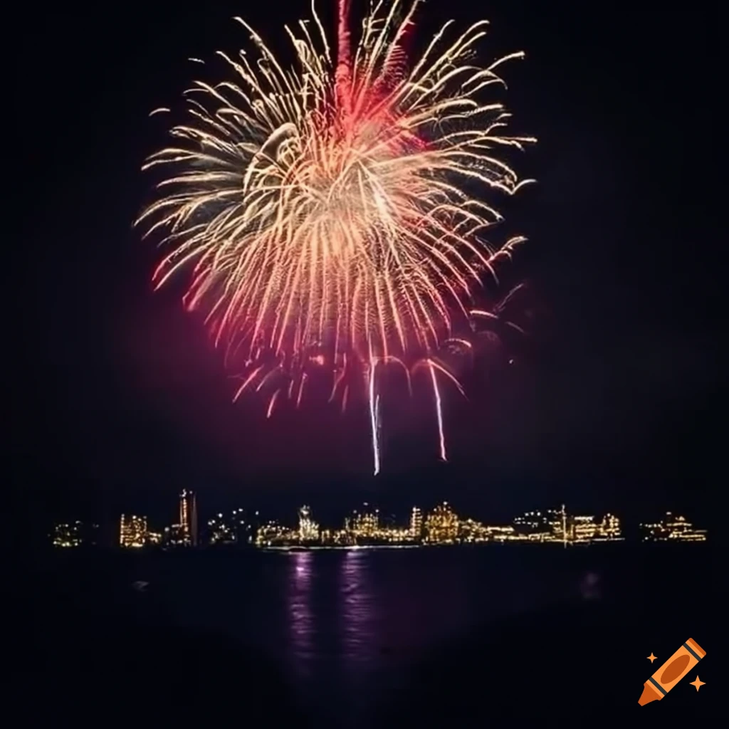 New year fireworks illuminating the city skyline on Craiyon