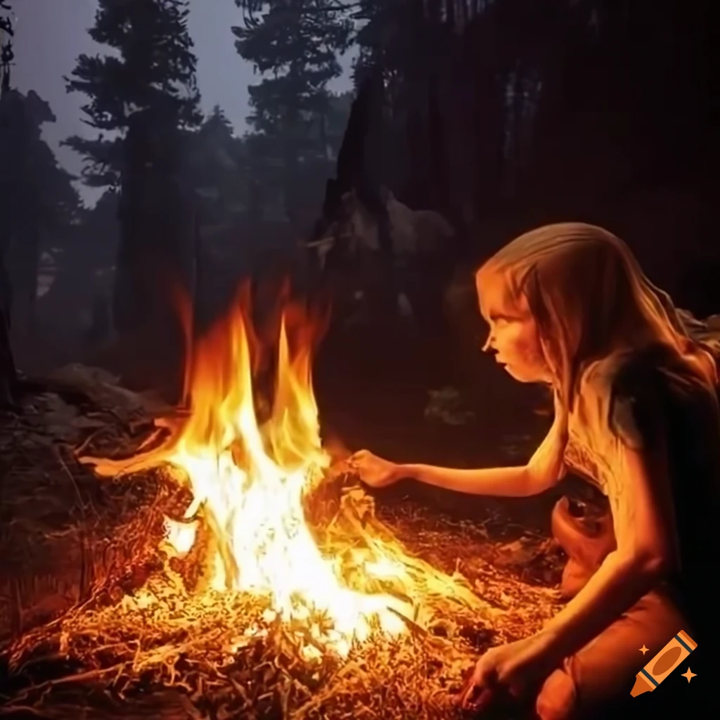 Camp fire in a medieval rpg fantasy forest on Craiyon