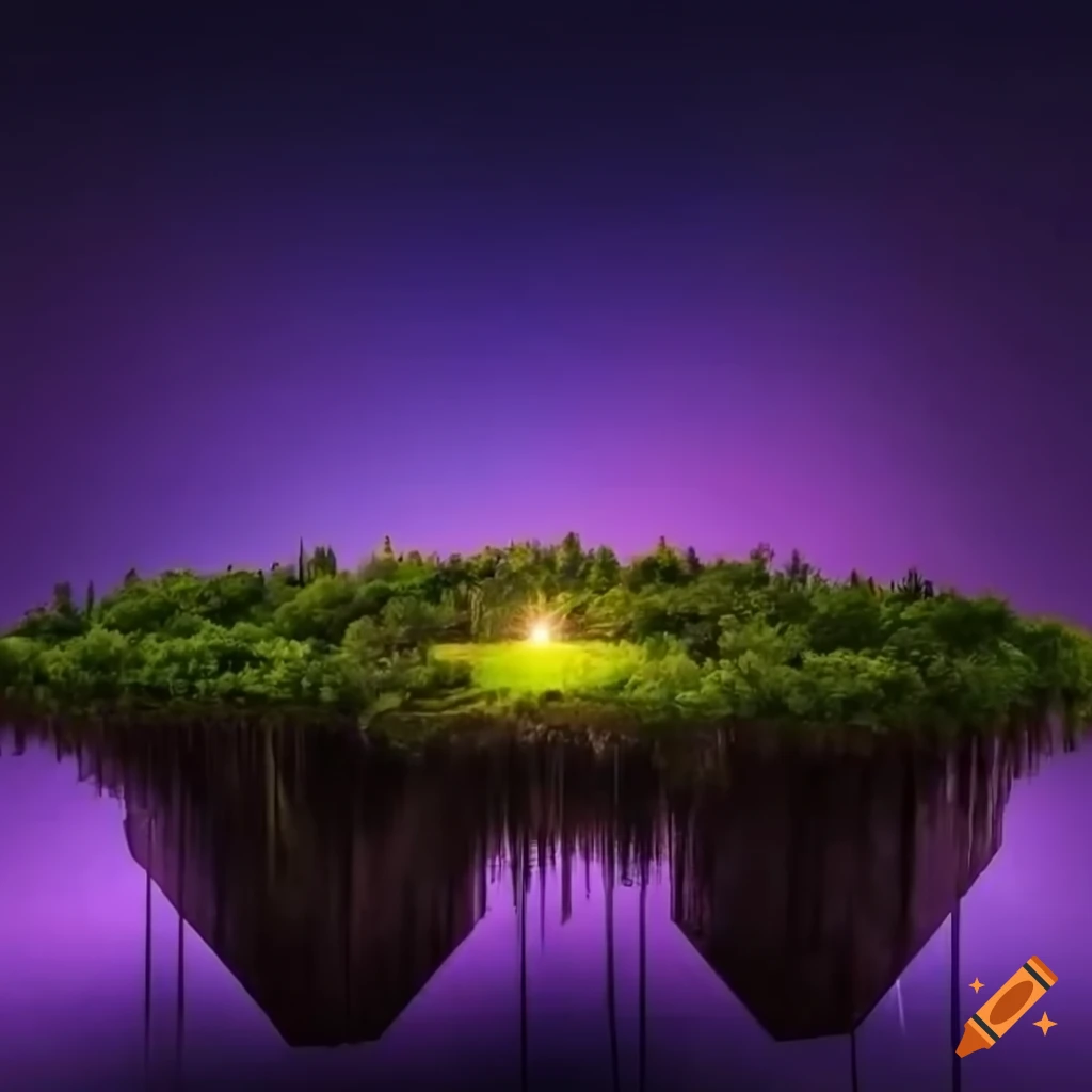 Picturesque view of three separate floating islands in the night sky on ...