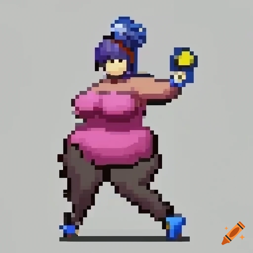 Full body pixel art of a female pokemon trainer in anime style on Craiyon