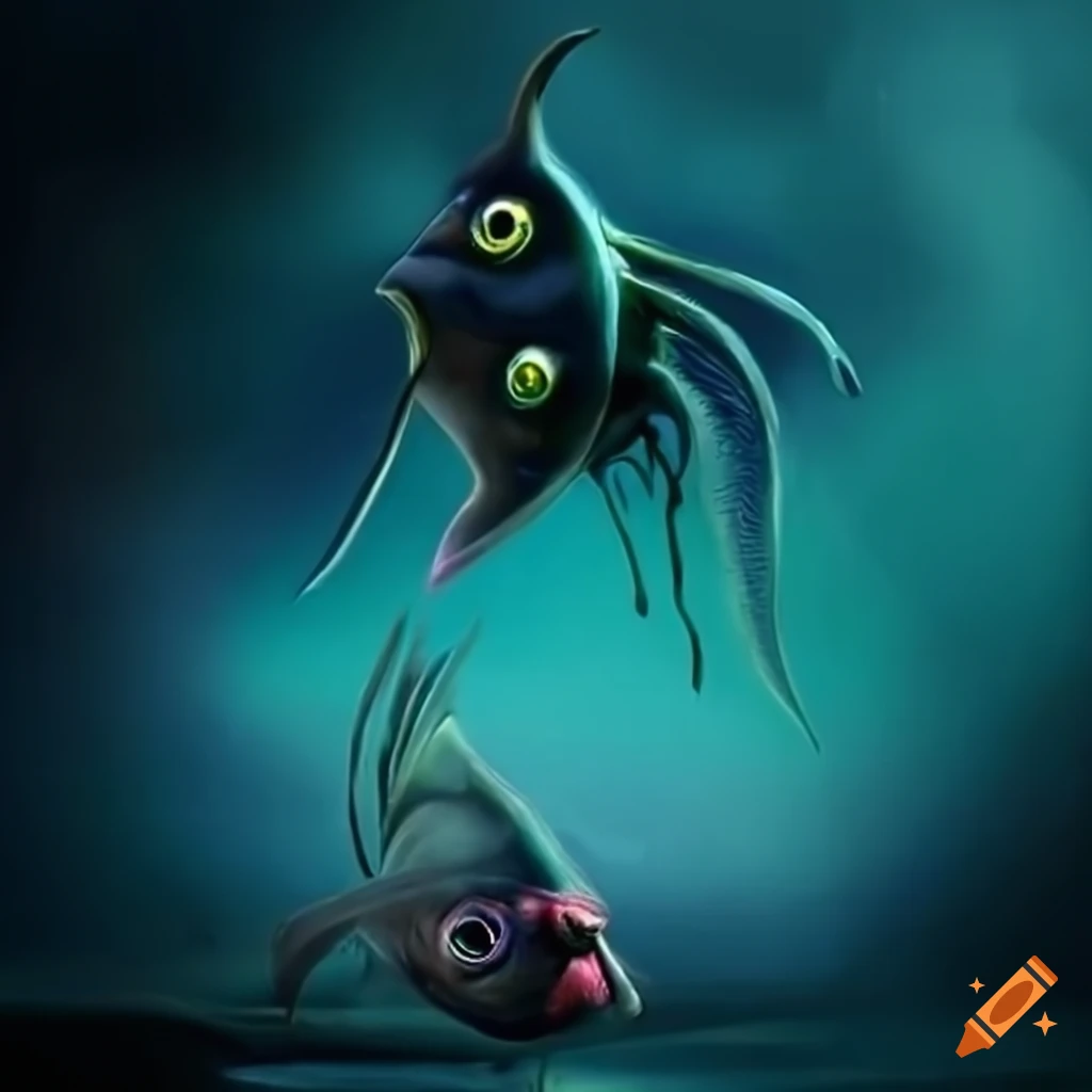 Fish in the style of Tim Burton on Craiyon