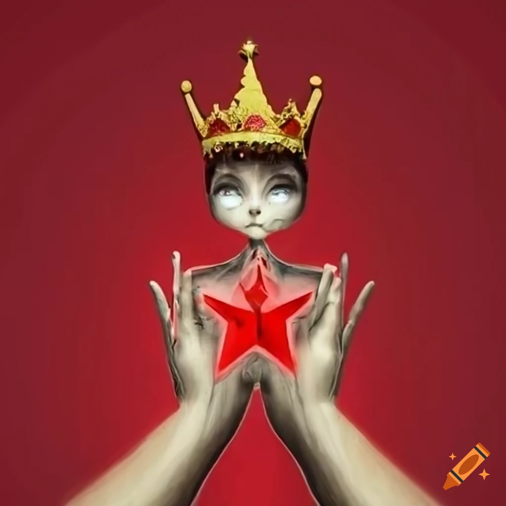 Outstretched hand with red star and crown in Tim Burton style on Craiyon