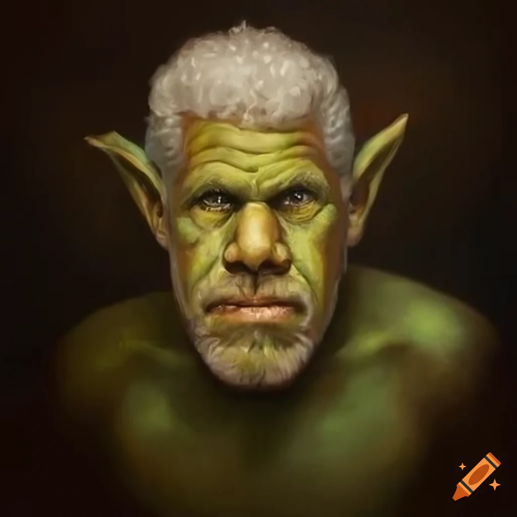 Fantasy portrait of a grumpy ogre with green skin in oil painting on Craiyon