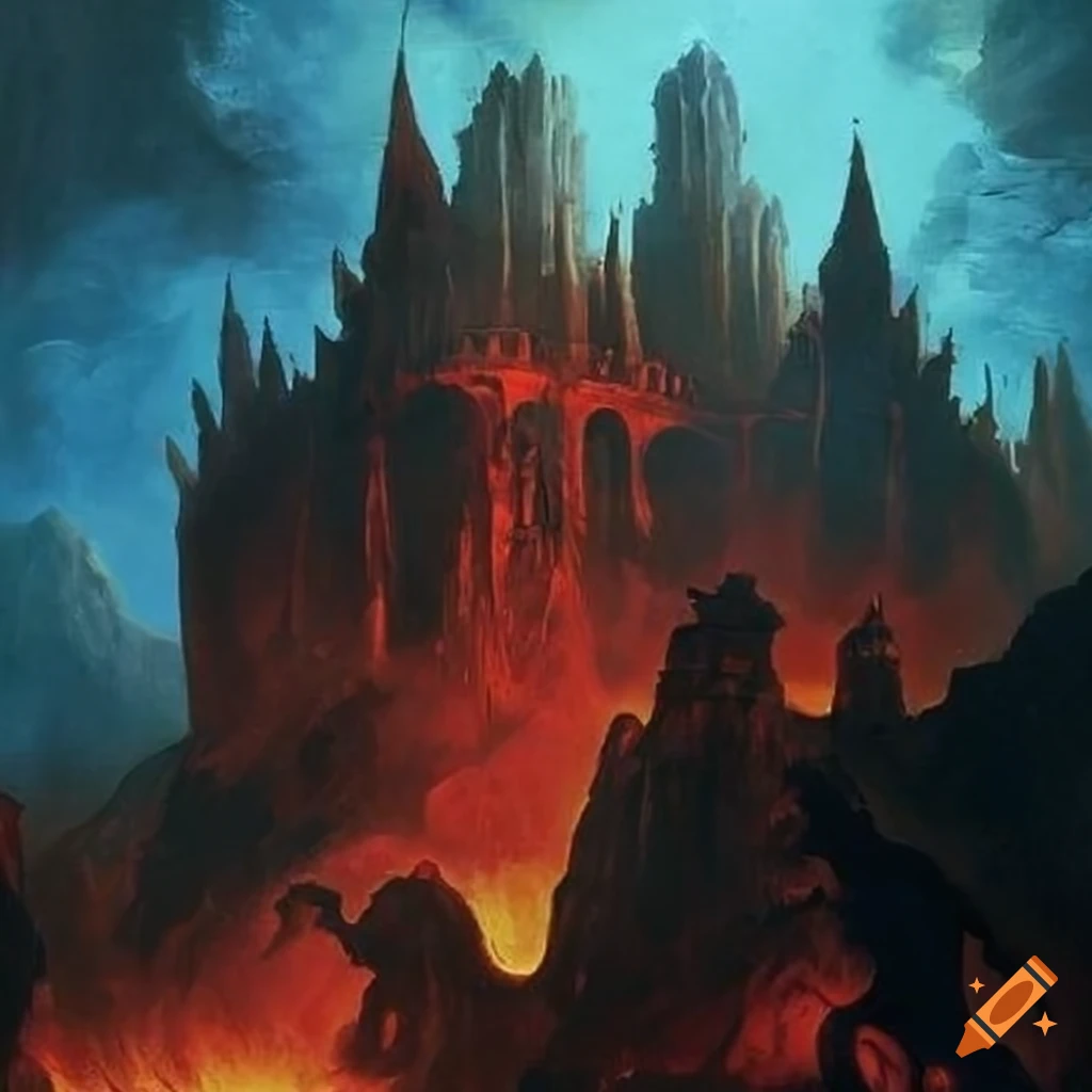 Palace of satan in hell painting by john howe on Craiyon