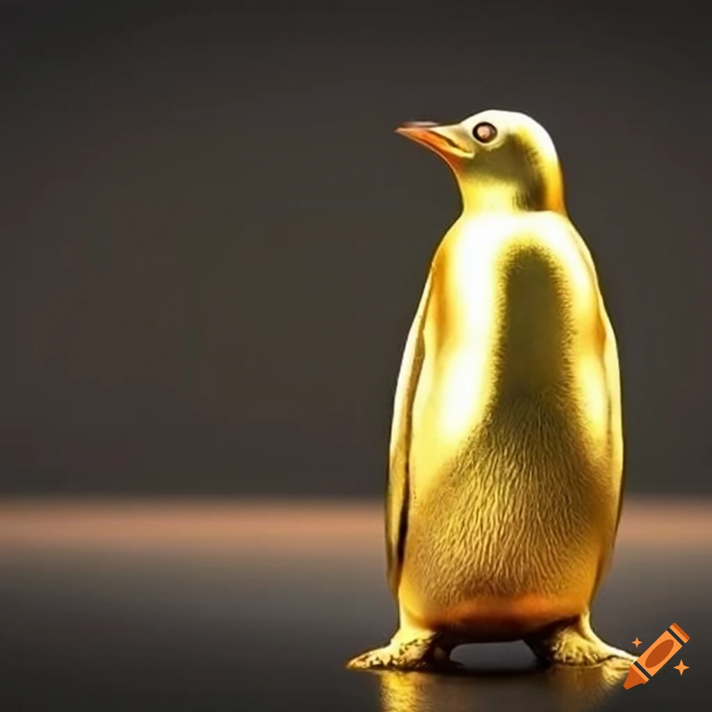 Unique sculpture of a penguin made of pure gold on Craiyon