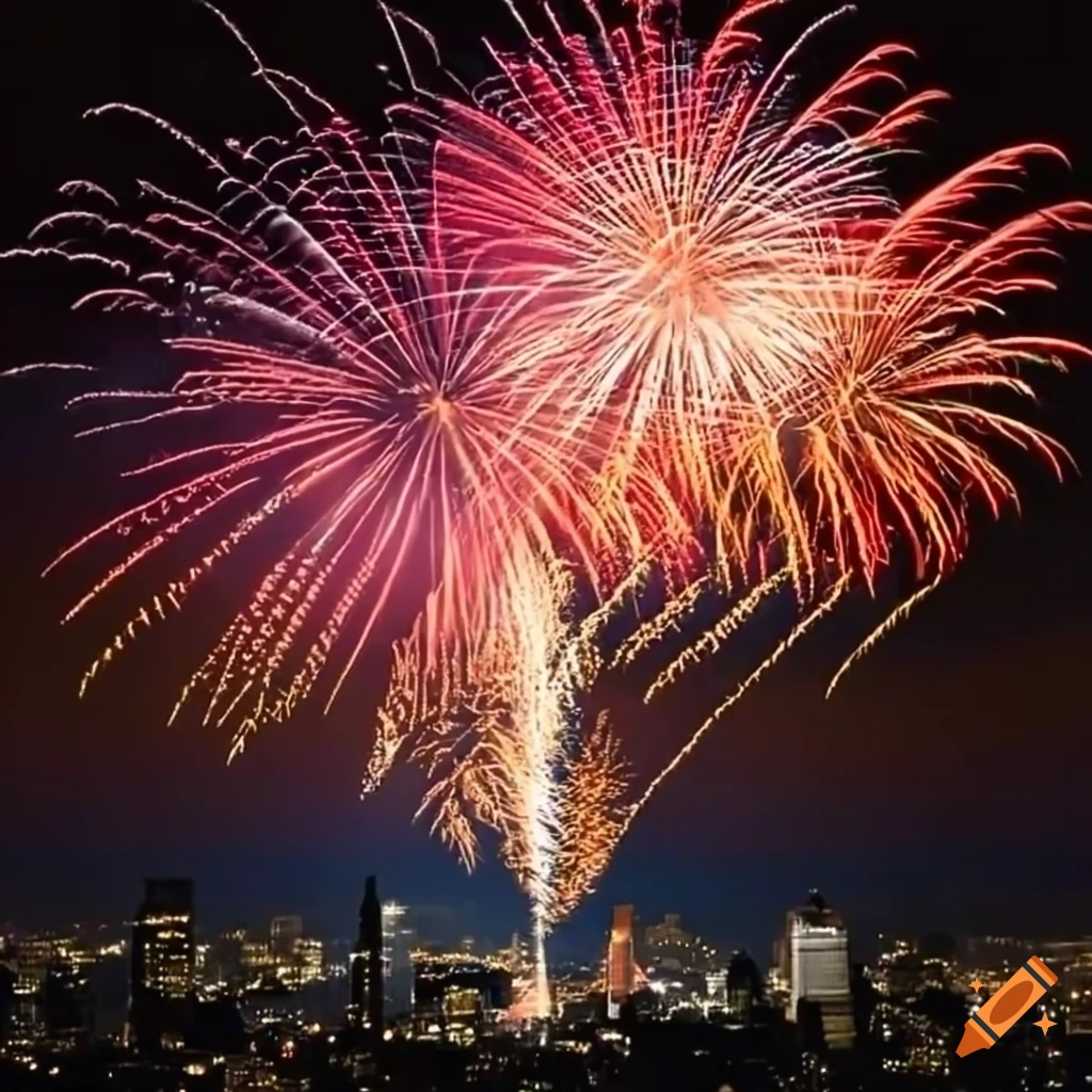 New year fireworks above a city on Craiyon
