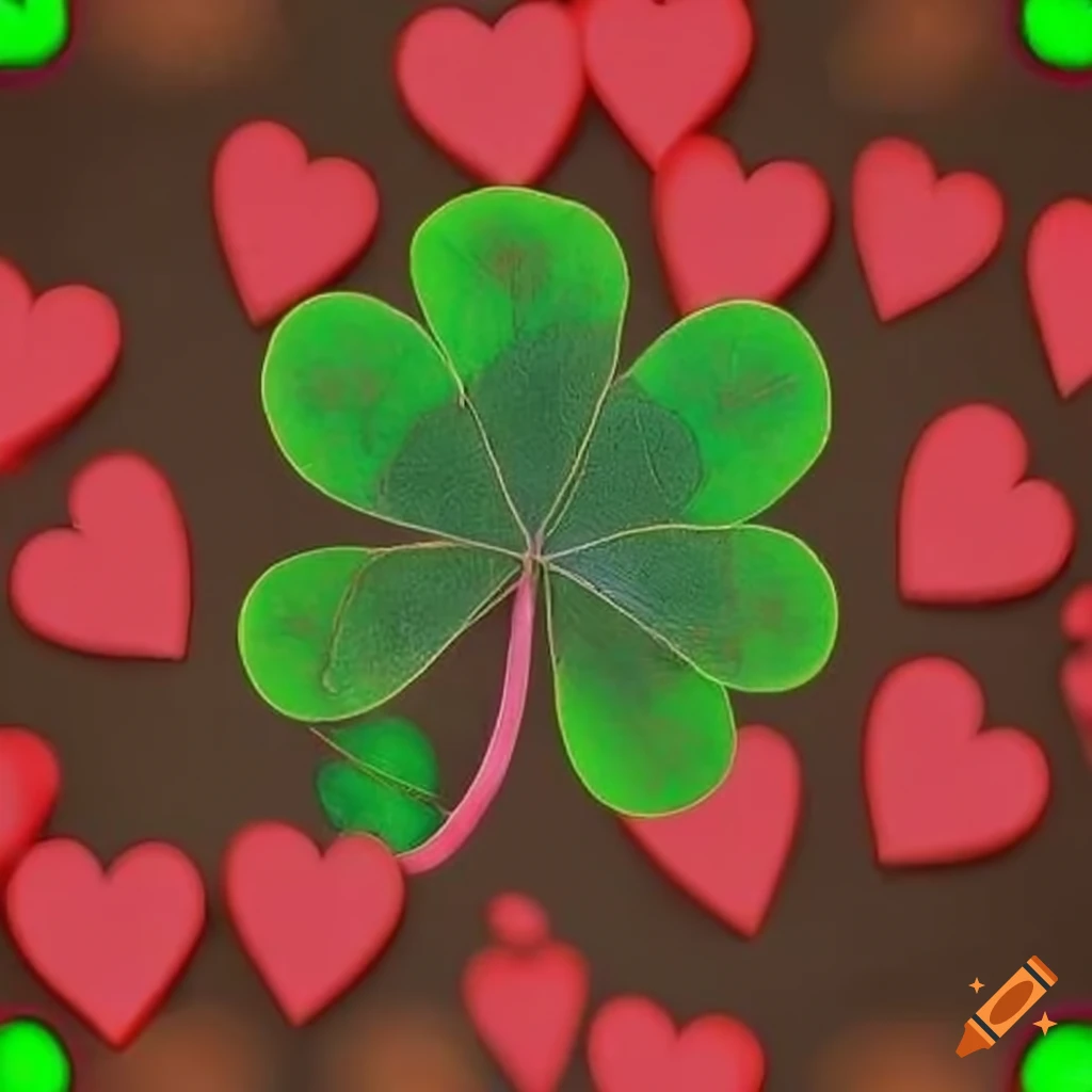 Quartet of red hearts forming a four-leaf clover in floral art on Craiyon