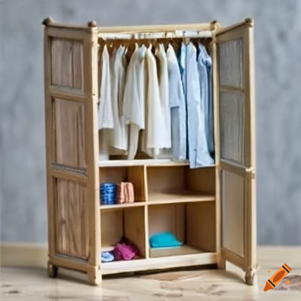 Miniature wardrobe with clothes in a detailed diorama on Craiyon