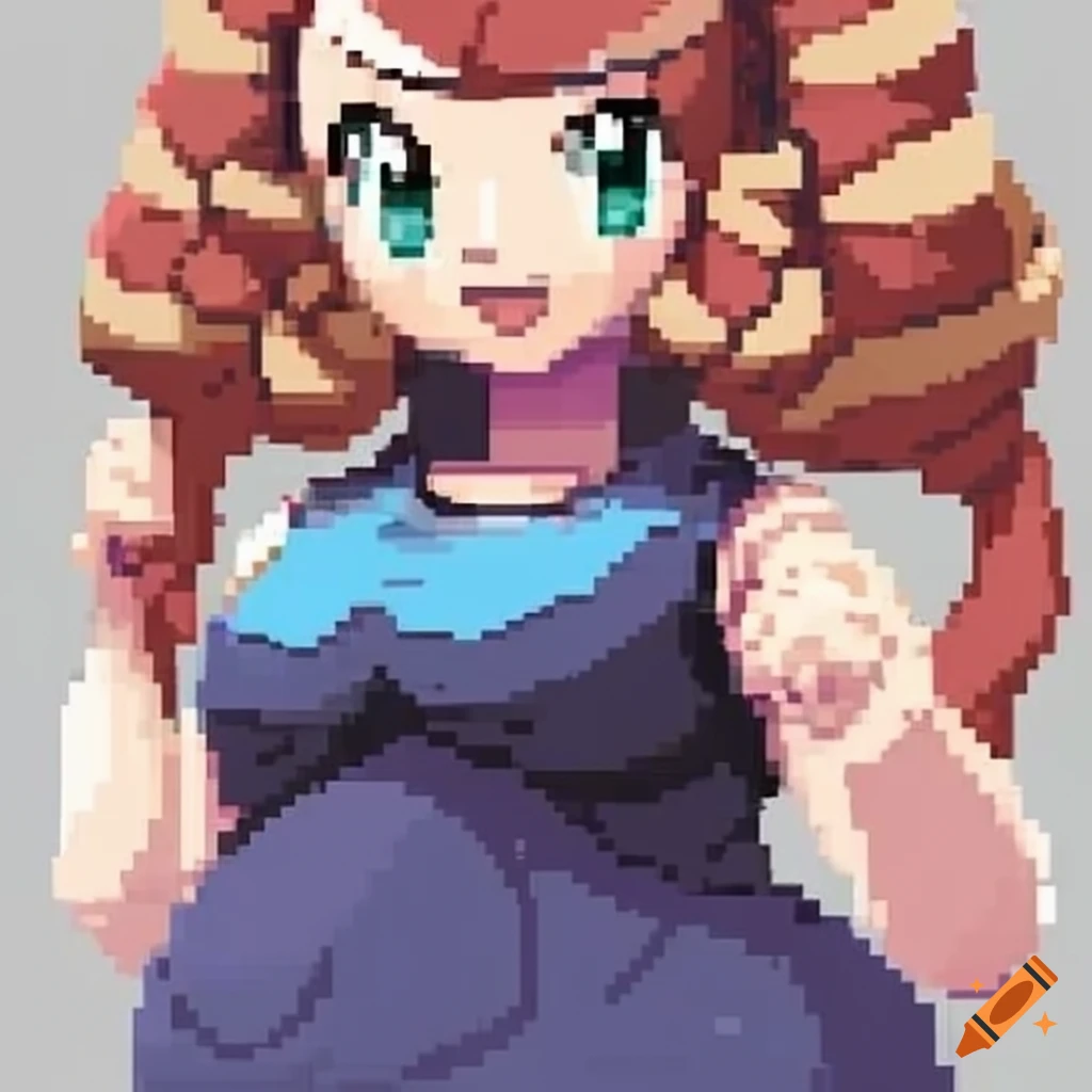 Full body pixel art depiction of a female pokemon trainer on Craiyon