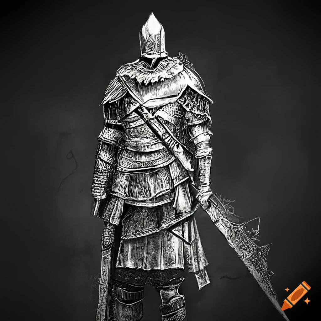 Holy knight depicted in acid etching style from dark souls on Craiyon